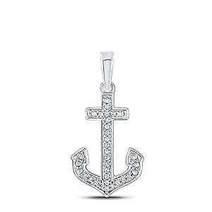 Sterling Silver Womens Round Diamond Anchor Nautical Pendant 1/12 Cttw