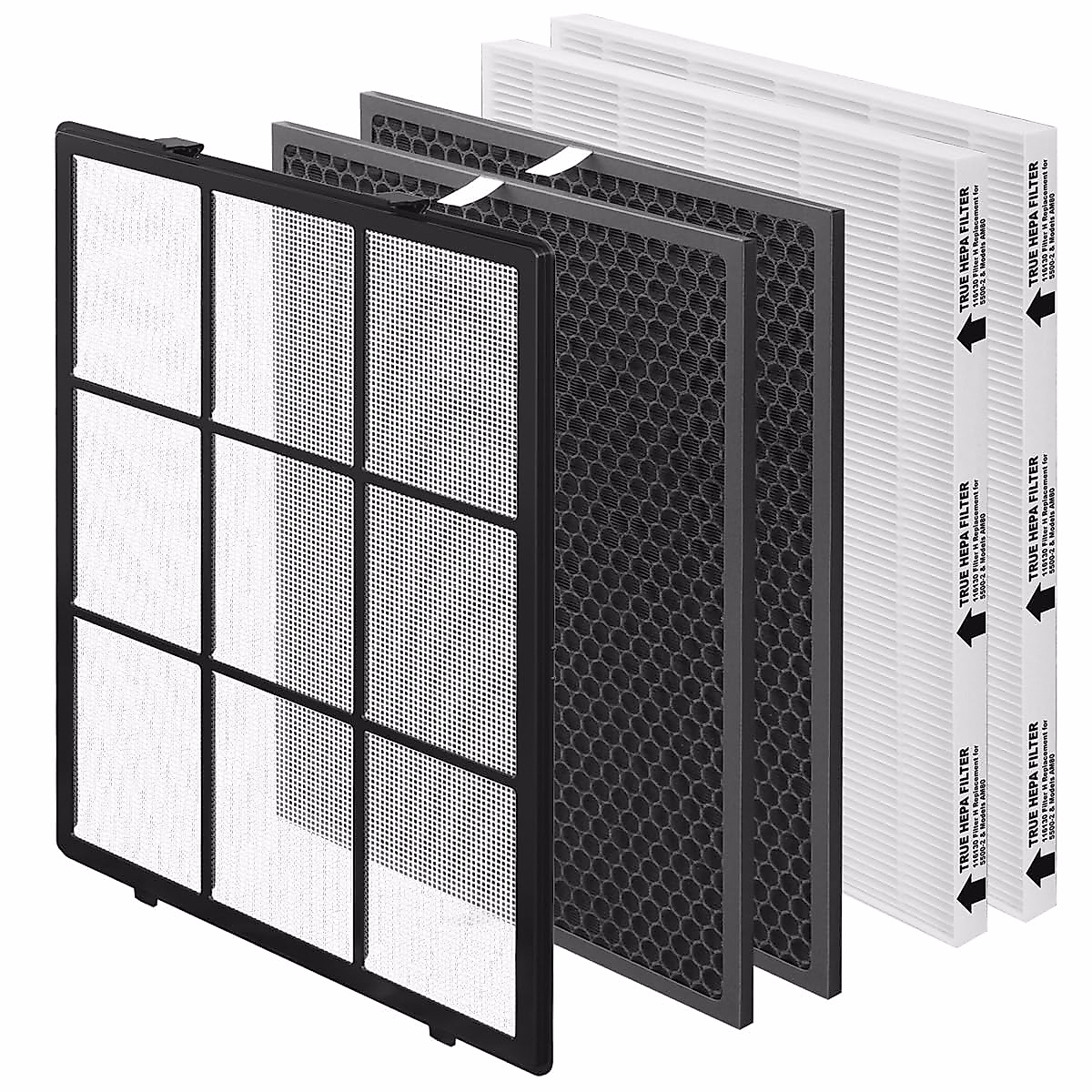 SAKEGDY 116130 Replacement Filter H fit for Winix 5500-2 Air Cleaner Purifier and Winix AM80, Package Contain 1 Washable Pre-Filter+2 HEPA Filter+2 Activated Carbon Filter Combo Pack