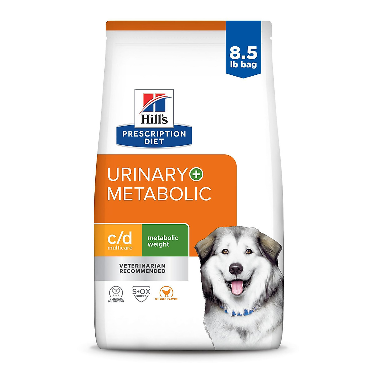 Hill's Prescription Diet c/d Multicare Urinary + Metabolic Weight Chicken Flavor Dry Dog Food, Veterinary Diet, 8.5 lb. Bag(Pack of 1)