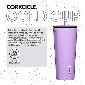 Corkcicle Cold Cup Insulated Tumbler with Lid and Straw, Sun-Soaked Lilac, 24 oz – Reusable Water Bottle Keeps Beverages Cold for 12hrs, Hot 5hrs – Cupholder Friendly Tumbler, Lid for Flexible Sipping