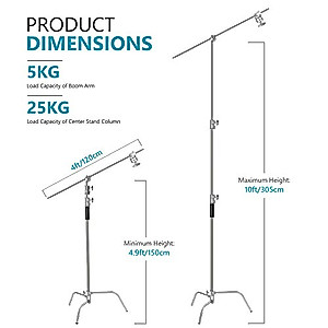 Neewer 10 Feet/3 Meters C-Stand Light Stand with 4 Feet/1.2 Meters Extension Boom Arm, 2 Pieces Grip Head and Carry Bag for Photography Studio Video Reflector, Umbrella, Monolight, etc (Basic Version)