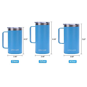 Ezprogear 32 oz Stainless Steel Coffee Mug Double Wall Vacuum Insulated Water Tumbler with Handle, Lid and Straws (32 oz, Sky Blue)
