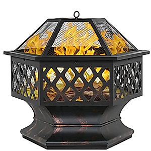 SINGLYFIRE 24 Inch Fire Pits for Outside Large Heavy Duty Outdoor Wood Burning Bonfire Pit Cast Iron Patio Heater, with Spark Screen, Log Grate, Poker