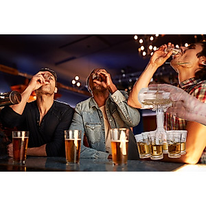 Shot Glass Dispenser Gift Set - Rich Wood Mahogany Serving Tray - 6 Shot Acrylic Glass Dispenser and Holder - Whiskey, Liquids, Drinks, Beverages, Cocktail for Drinking Games, Parties and Bars, Bezrat