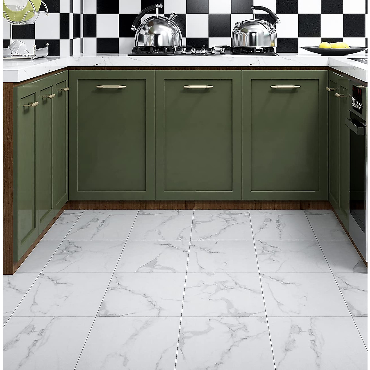 Livelynine Carrara Marble Peel and Stick Floor Tile Bathroom Waterproof Floor Tiles White Marble Vinyl Flooring Sheet Sticky Laminate Flooring Kitchen Renter Friendly Linoleum Stickers 12x12 4-Pack