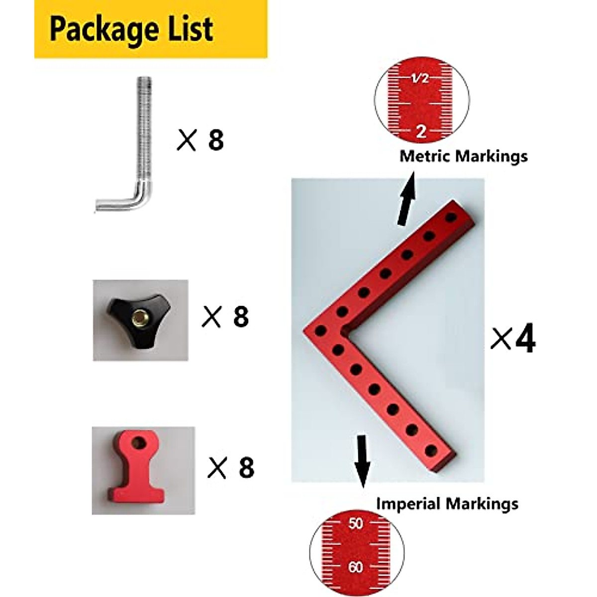 Domybear 90 Degree Positioning Squares Right Angle Clamps for Woodworking Aluminium Corner Clamp Carpenter Clamping Tool for Picture Frame Box Cabinets Drawers 4 Pack 5.5"*5.5"