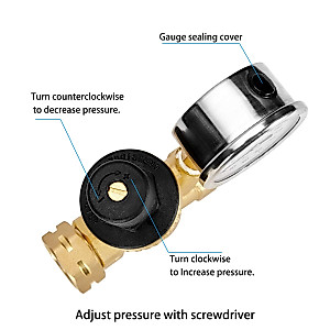 Esright Brass Water Pressure Regulator 3/4 Lead-Free with Gauge for RV Camper Adjustable Water Pressure Regulator,Build-in Oil (NH Threads)