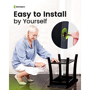 OasisSpace Bamboo Shower Bench with Storage Shelf, 24" Black Shower Stool for Inside Shower Waterproof, Spa Seat Bath Stool Organizer for Shaving Legs, Bathroom Shower Chair for Adults Elderly