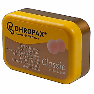 Ohropax Wax Ear Plugs Qty 3 Boxes - Total of 36 Ear Plugs with Free Yellow 6 Compartment Box