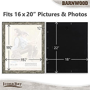 Icona Bay 16x20 Brown Oak Picture Frame, Country Rustic Style 16 x 20 Poster Frame, Wall Mount Only, Barnwood Collection