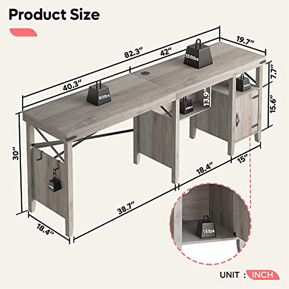 Bestier L-Shaped Home Office Computer Desk with Storage Cabinet & Bookshelf, Farmhouse Office Table for Writing Study, 60 x 42 Inch Convertible Corner Workstation Table with Shelves, Gray
