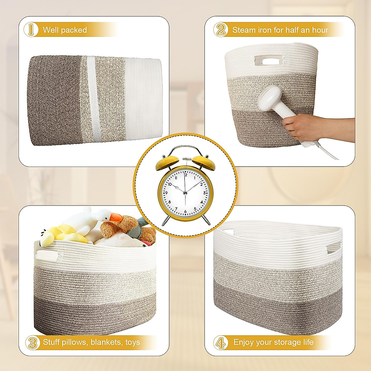 AROPEME XXXXL Large Storage Basket for Organizing, 25"x13"x16" Laundry Basket, Cotton Rope Basket, Blanket Basket Living Room, Woven Toy Basket for Baby, Nursery Storage Bin, Gradient Brown