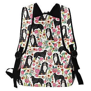 Bernese Mountain Dogs Lovers Rose Flower Floral Dog Puppy Animal 3D Print Backpack Durable Light Cozy Laptop Bag Backpacks For Women Men Teen School Bookbag Travel Hiking Casual Daypack Birthday Gifts