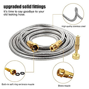 VERAGREEN Stainless Steel Metal Garden Hose 304 Stainless Steel Water Hose with Solid Metal Fittings and Newest Spray Nozzle, Lightweight, Kink Free, Durable and Easy to Store(50FT)
