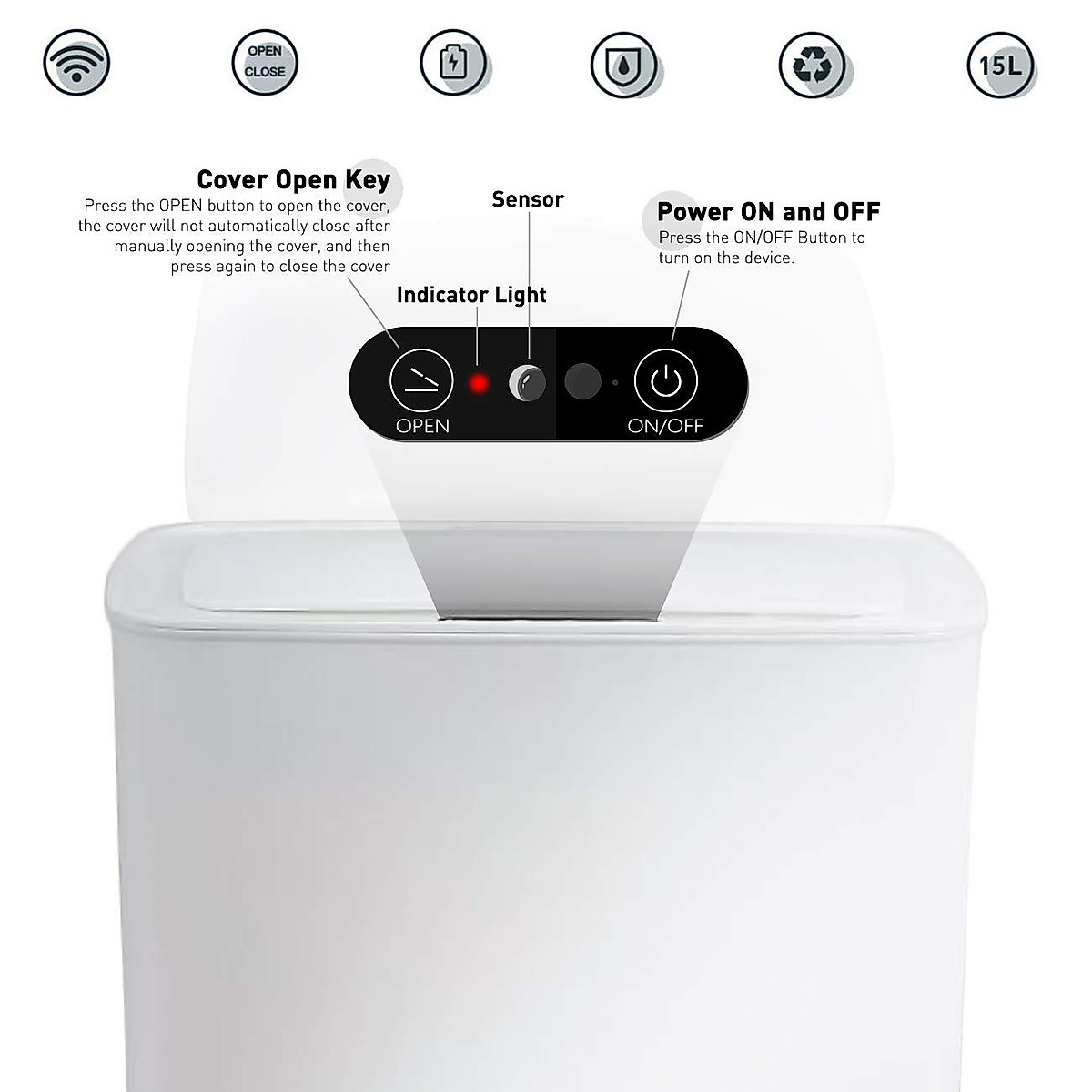 Automatic Infrared Motion Sensor Trash Can, 3.7 Gallon/14 L Non-Contact Plastic Garbage Bin for Bathroom Bedroom Office(White, Small)