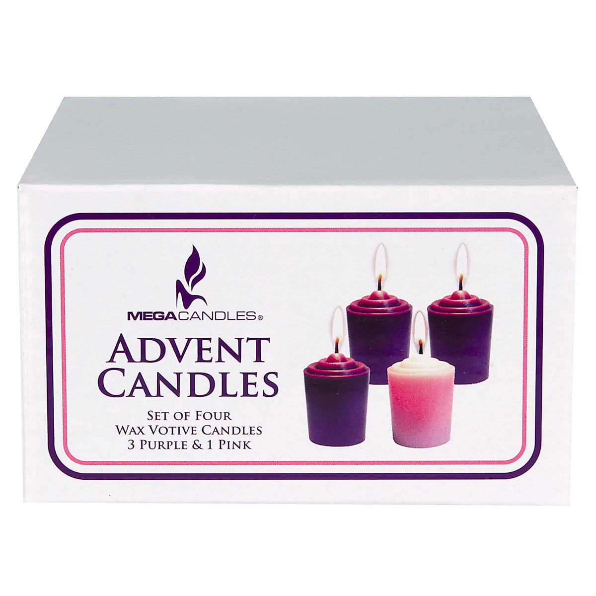 Mega Candles 4 pcs Unscented Christmas Advent Candles Set, Hand Poured Premium Wax Votive Candle 15 Hours 1.5 Inch x 2.25 Inch, Holidays, Celebrations, Devotional, Church, Wreath, Party, Gifts