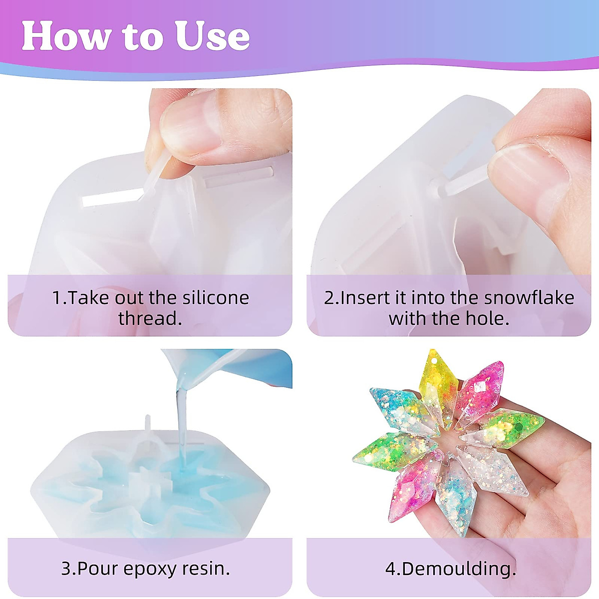 LET'S RESIN Christmas Resin Molds, 6 Pcs Varying Sizes Snowflake Epoxy Resin Molds Silicone, 3D Ice Crystal Resin Ornament Molds, Silicone Molds for Epoxy Resin, Tree & Car Decoration