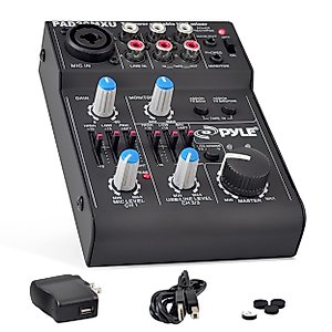 Pyle 5 Channel Audio Mixer - DJ Sound Controller Interface with USB Soundcard for PC Recording, XLR 3.5mm Microphone Jack, 18V Power, RCA Input and Output for Professional and Beginners -PAD20MXU