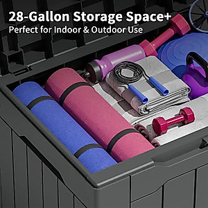 Greesum 31 Gallon Resin Deck Box Large Outdoor Storage for Patio Furniture, Garden Tools, Pool Supplies, Weatherproof and UV Resistant, Lockable, Dark Grey