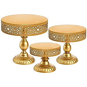Suwimut 3-Set Cake Stand Gold Antique Metal Round Cupcake Stands Metal Dessert Display for Wedding Birthday Party, 12 Inch, 10 Inch, 8 Inch