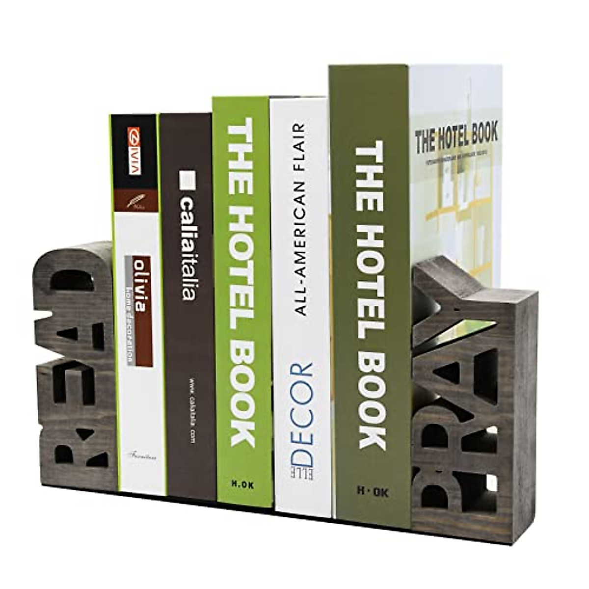 OwlGift Rustic Gray Wood Read & Pray Block Word Bookends, Unique Appearance Design, Home Office Decorative Book Stand, 1 Pair