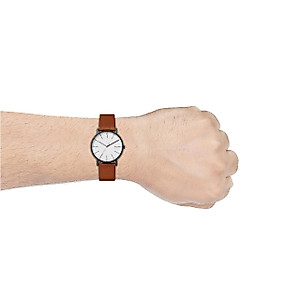 Skagen Men's Signatur Three-Hand Black Stainless Steel and Brown Leather Band Watch (Model: SKW6374)