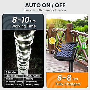 GIGALUMI 2 Pack Solar Rope Lights Outdoor, Each with 100 LEDs 35.7 Feet 8 Modes, Solar Rope String Lights Outdoor, Solar String Lights Outdoor for Garden Fence Patio Yard Party Christmas Decorations