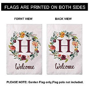 ULOVE LOVE YOURSELF Letter H Garden Flag with Flowers Wreath Double Sided Print Welcome Garden Flags Outdoor House Yard Flags 12.5 x 18 Inch
