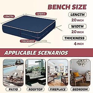 Parkerly Outdoor Patio Chair Cushion 20x20x4 Inch Waterproof Seat Cushions Indoor Double Piping Durable Comfortable Square Dining Chair Pads Blue with Zipper Chair Pad-Set of 1