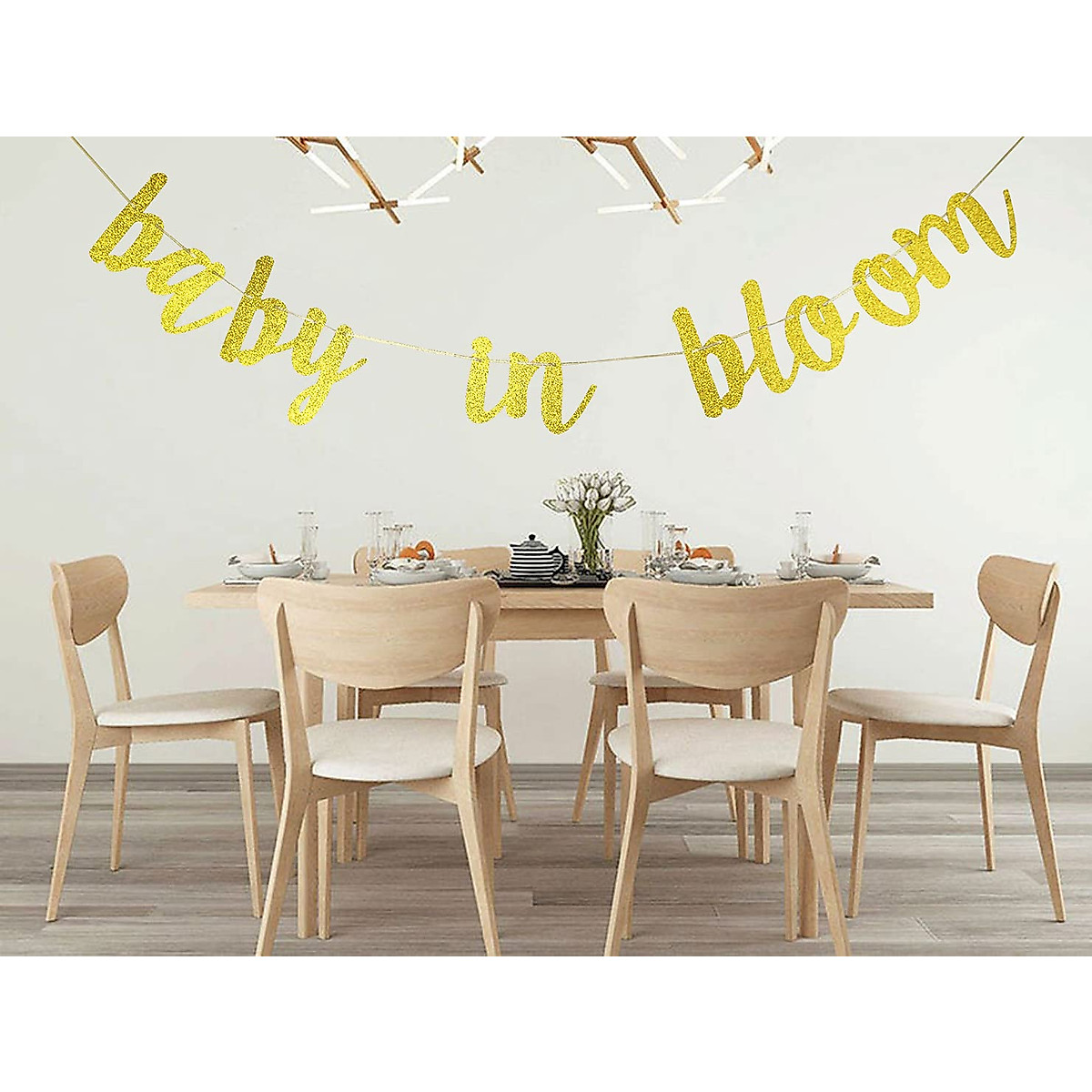 StarsGarden Gold Glitter Baby in Bloom Banner,Welcome Baby Bunting Garlands, Baby ShowerParty Decorations Supplies, blue