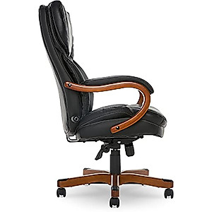 Serta Big and Tall Executive Office Chair with Wood Accents Adjustable High Back Ergonomic Lumbar Support, Bonded Leather, 30.5D x 27.25W x 47H in, Black