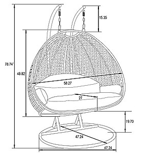 LeisureMod 2 Person Hanging Double Swing Chair, X-Large Wicker Rattan Egg Chair with Stand and Cushion for Indoor Outdoor Patio Garden (Red)