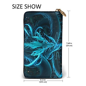 ZHRYMIFE Blue Dragon And Girl Women Leather Long Wallet with Zipper Clutch Travel Credit Card Holder Purse Black One Size