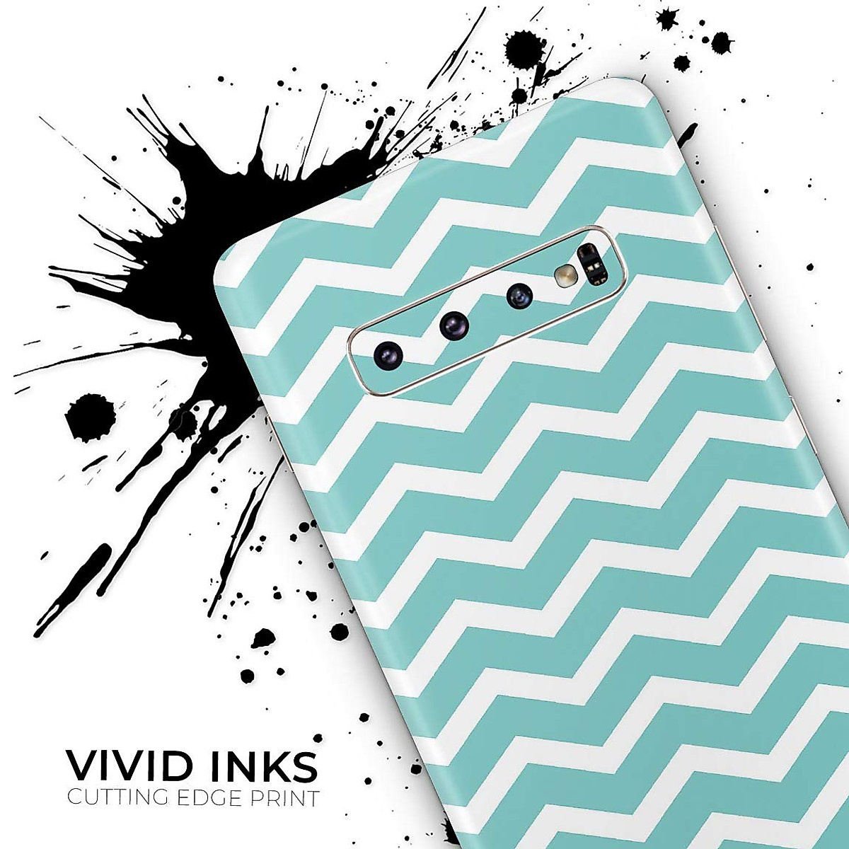 DesignSkinz White and Teal Chevron Stripes Protective Vinyl Decal Wrap Skin Cover Compatible with The Samsung Galaxy S20 (Screen Trim & Back Glass Skin)