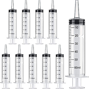 Boao 10 Pack Plastic Syringe Liquid Measuring Syringes Without Needle for Epoxy Resin, Craft, Scientific Labs, Feeding Pets Animals, Oil or Glue Applicator (60 ML)
