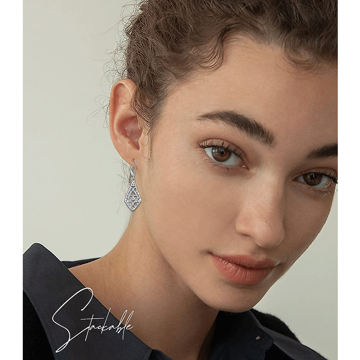 Kite Shaped Geometric Filigree Dangle Drop Leverback Earrings Sterling Silver Dangling Dangly Jewelry for Women