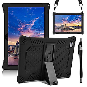 DETUOSI Silicone Case for Teclast M40 Plus/M40 with Stylus Pen & Shoulder Strap, Multi-Angle Case, Soft Lightweight Protective Cover for Teclast P20S/ P20HD/ 8Pritom Tronpad L10, Black