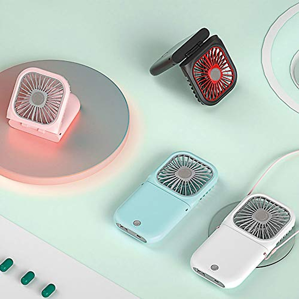 Allxin Portable Neck Fan Mini Quiet Handheld Personal Foldable USB Rechargeable Fan Operated for Home Office Outdoor Travel, 3000mAh Power Bank Hands Free Necklace Fans (Black)