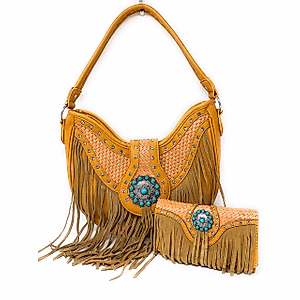 Western Style Rhinestone Concho Buckle Concealed Carry Purse Women Shoulder Bag in 5 colors (Turquoise) Turquoise