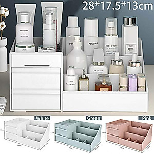 Wanclik Plastic Desk Makeup Organizer Drawer Organizers Multi-Purpose Storage Box Tray for Cosmetic Vanity for Bedroom Bathroom Office (White, 28.5X12.5X17cm)