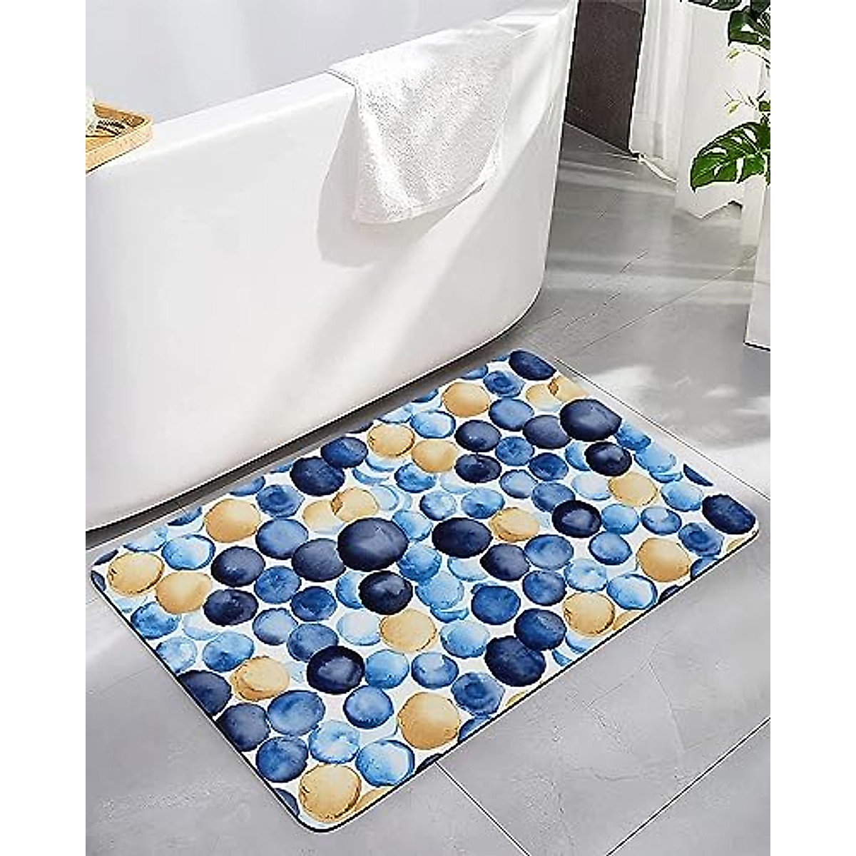 Gogobebe Super Absorbent Diatom Mud Mat Blue Brown Watercolor Macaron Texture Quick-Drying Thin Bath Mat Non-Slip Bathtub Mat Anti-Skid Rubber Bathroom Shower Mat 16x24in