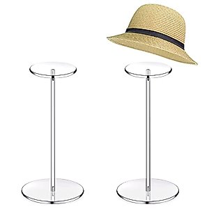 2 Pack 12 Inch Clear Acrylic Hat Stands for Display, Hat Display Rack Holder with Round Base