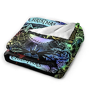 DVesaldez Flannel Fleece Cute Throw Blanket, The Nightmare Blanket Before Cartoon Christmas Throw for Winter Chair Super Cozy and Warm Air Conditioning Blanket-50 x40, Black