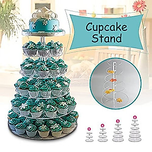 ZXJJ 3/4/5/6 Tier Clear White Round Cup Cake Stand Acrylic Cupcake Stand Supplies Display Tower Wedding Birthday Party Decoration (6 Tiers)