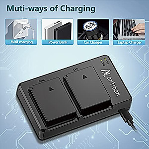 Artman LP-E10 Battery and USB Dual Battery Charger for Canon EOS Rebel T7 T6 T5 T3 T100, Kiss X50 Kiss X70 EOS 1100D/1200D/1300D/2000D Digital Cameras(2-Pack 1600mAh)