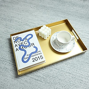 Spsyrine Gold Decorative Tray, Elegant Plastic ServingTray with Handles, Coffee Table Tray for Ottoman, Living Room, Home Decor 15.6" X 10.2"