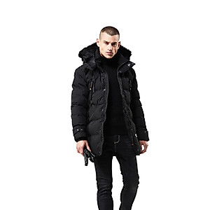 WEEN CHARM Men's Warm Parka Ski Jacket Water Resistant Puffer Jacket Long Winter Coat with Detachable Hood Faux-Fur Trim