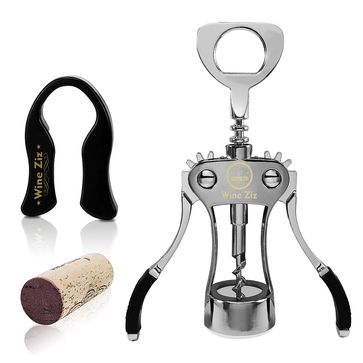 Wine Ziz Large Silver Wing Corkscrew Bottle Opener with Foil Cutter | Sturdy Metal Wine Cork Screw | Built-In Beer Cap Openers Accessories | Best Housewarming Kitchen Gift for Women and Men