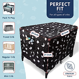 Bebey Pack n Play Blackout Cover - Blocks 97% of Light, Breathable and Stretchy Fabric with 1 Side Pocket, 3 Quick-Access Windows with Zippers - Blocks Light, Easy to Install, Portable, and Anti-climb