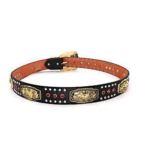 West Star Concho Genuine Leather Belt Mens Women Western Cowboy Leather Belt-Rooster Black Red XL